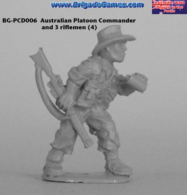 Australian Platoon Commander and 3 riflemen - WW2 Pacific - BG-PCD006 - BrigadeGamesMinis.com
